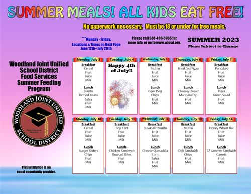 Woodland Unified School District - Lunch Menus